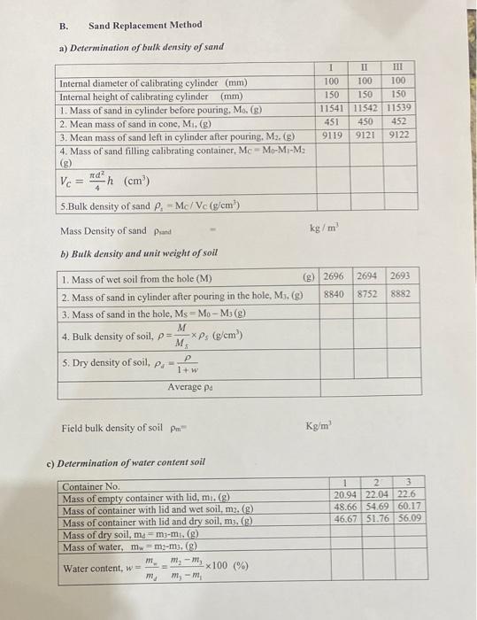 Solved A) Result for Core Cutters Method a) Determination of | Chegg.com