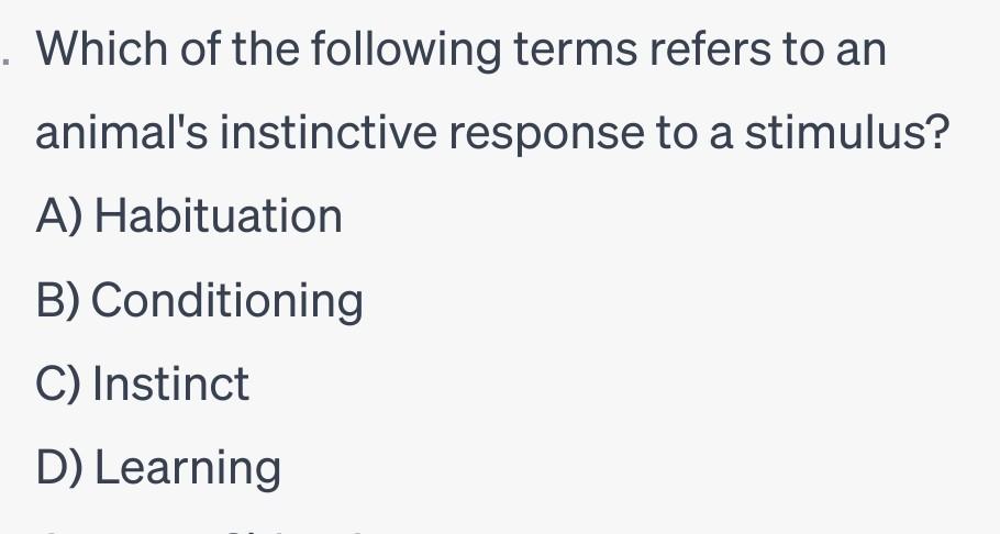 Solved Which of the following terms refers to an animal's | Chegg.com