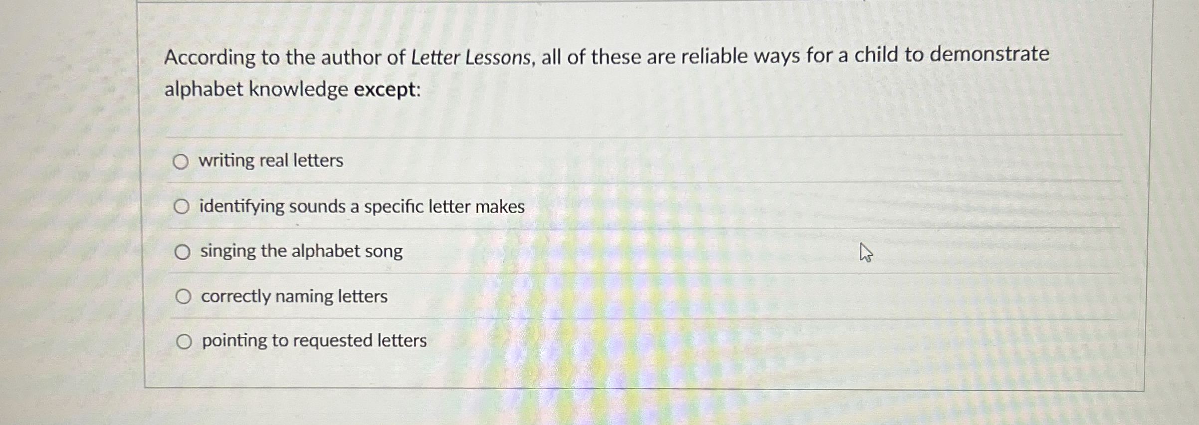Solved According to the author of Letter Lessons, all of | Chegg.com