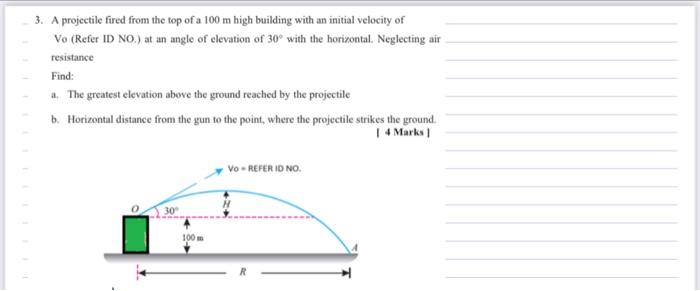 Solved 3. A projectile fired from the top of a 100 m high | Chegg.com