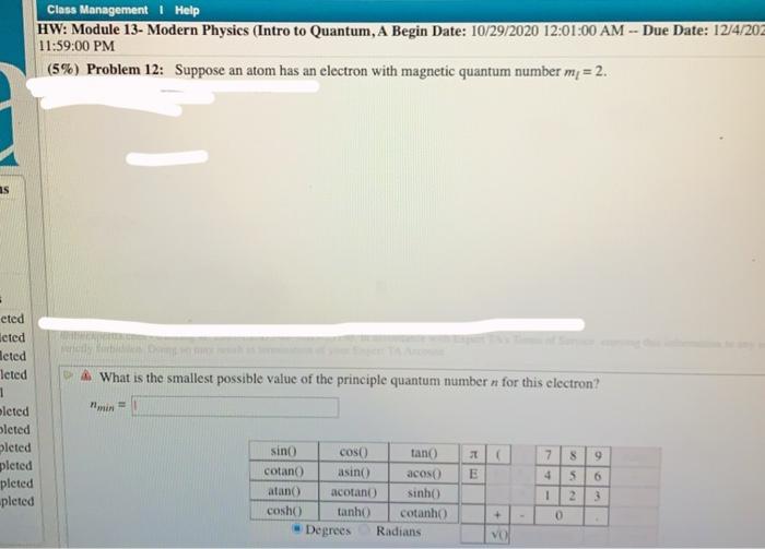 Solved Class Management | Help HW: Module 13- Modern Physics | Chegg.com