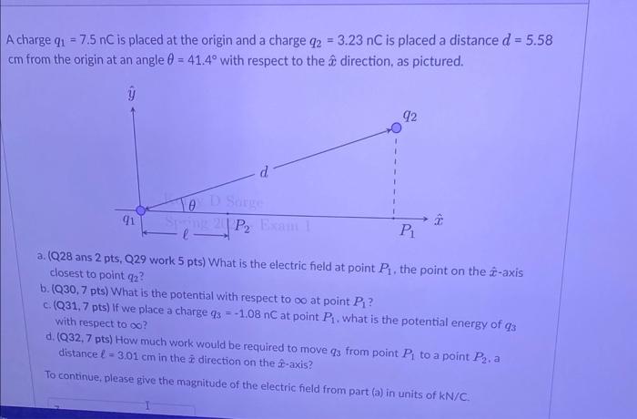 Solved A charge q1=7.5nC is placed at the origin and a | Chegg.com