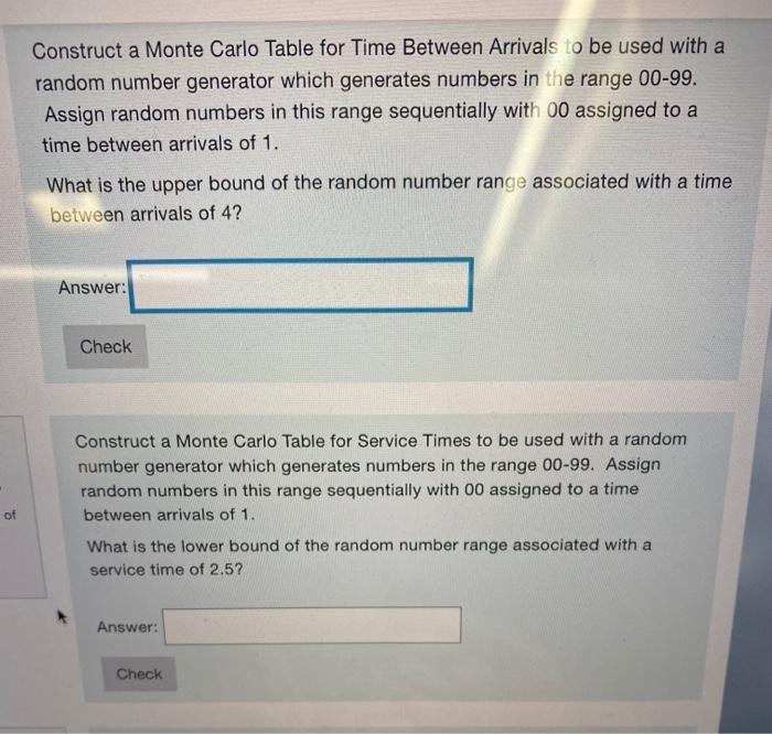 Solved Monte Carlo Simulation Problem #1: Post Office The | Chegg.com