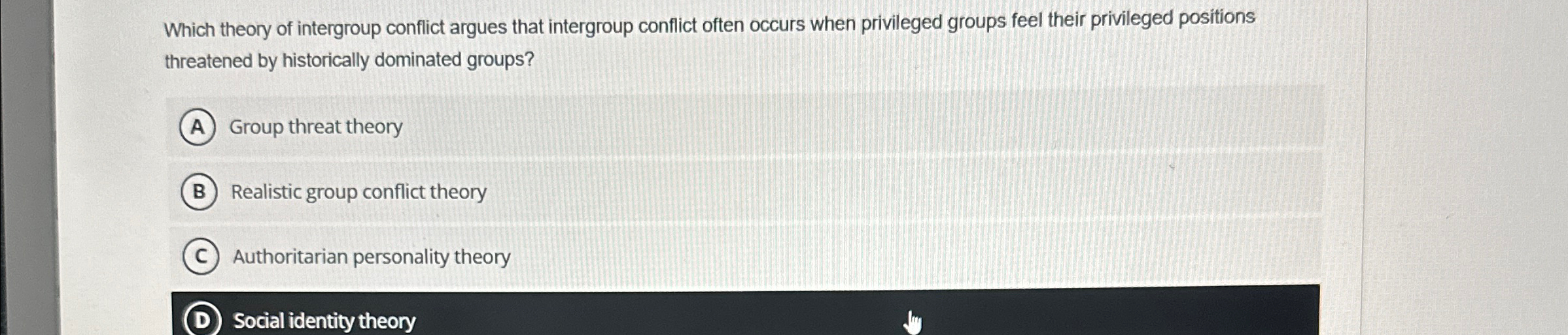 Solved Which theory of intergroup conflict argues that | Chegg.com