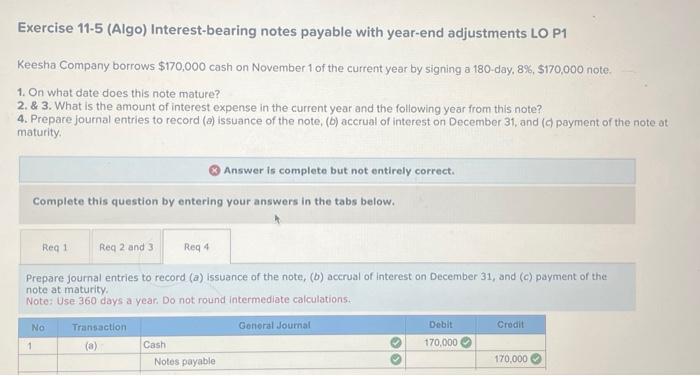 Solved Exercise 11−5 (Algo) Interest-bearing notes payable | Chegg.com