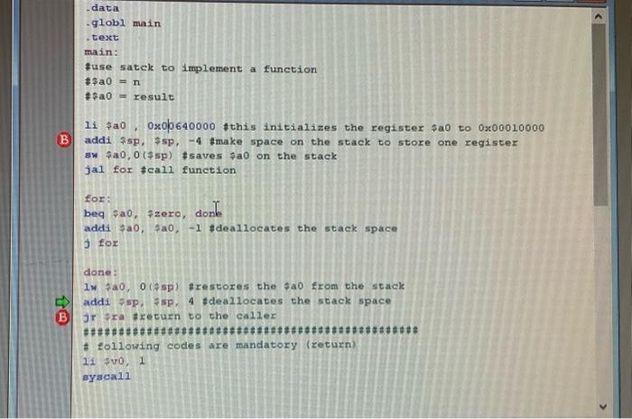 Solved - globl main - text main: Use satck to implement a | Chegg.com