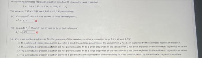 Solved The folfowing estimated regression toustian besed on | Chegg.com