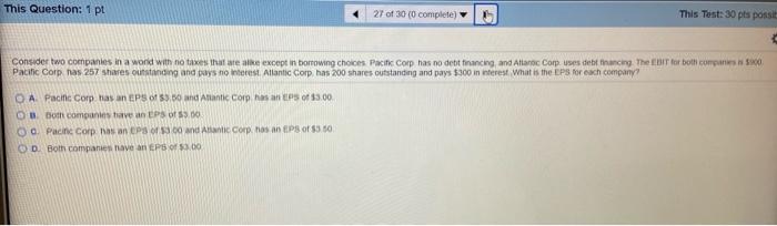 Solved This Question: 1 pt 27 of 30 (0 complete) This Test: | Chegg.com