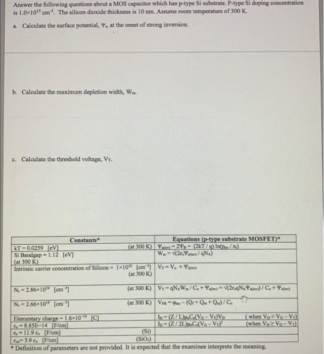 Solved Answer the following questions about a MOS capacitor | Chegg.com