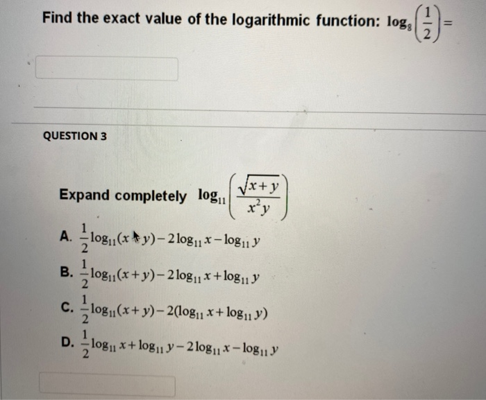 Solved Find the exact value of the logarithmic function: | Chegg.com