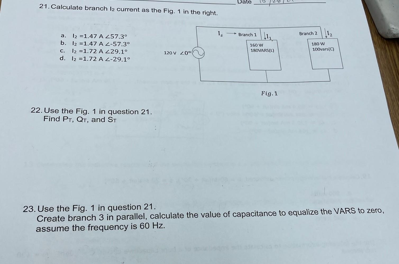 Solved Date 21. Calculate branch 12 current as the Fig. 1 in | Chegg.com