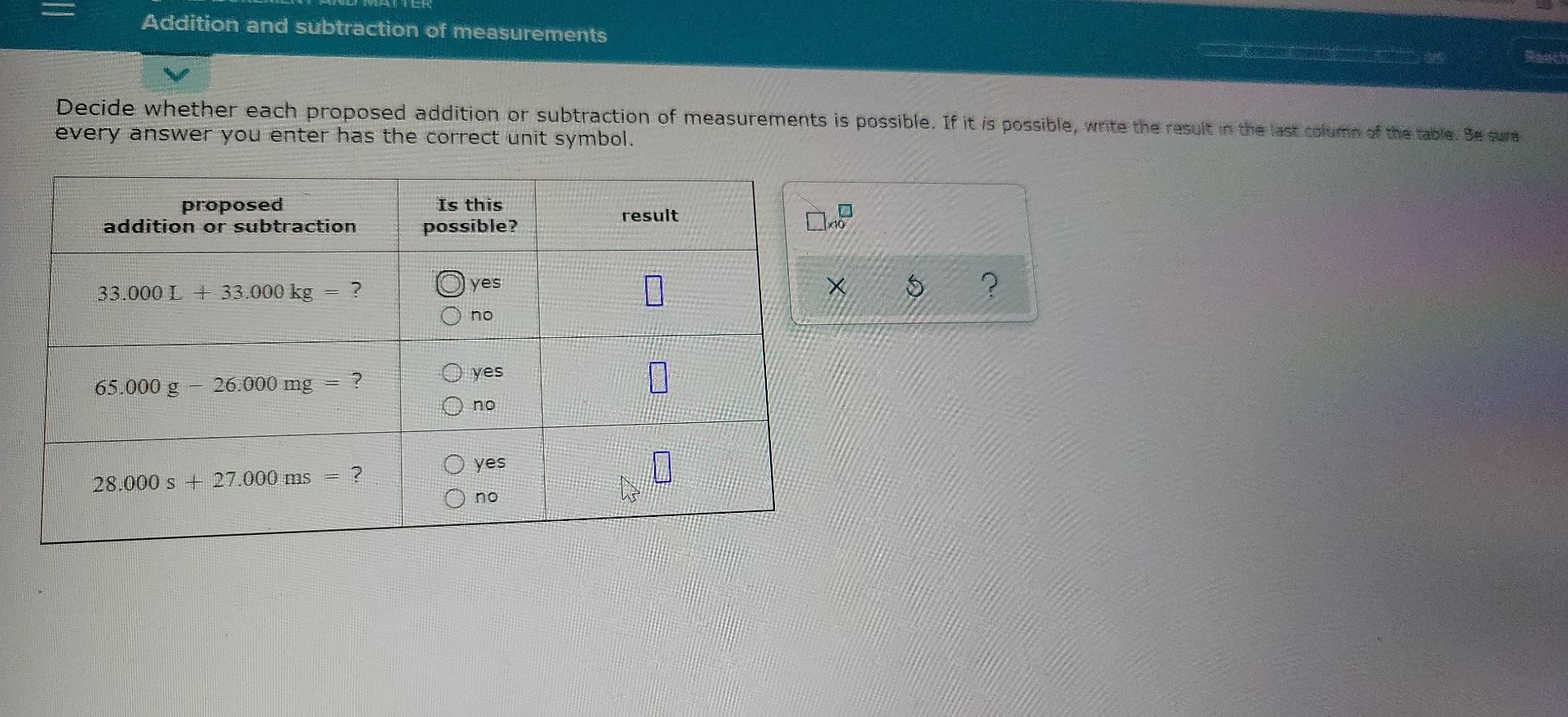 Solved Addition and subtraction of measurements Decide | Chegg.com