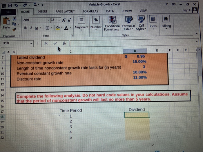 Solved Variable Growth - Excel FILE HOME INSERT PAGE LAYOUT | Chegg.com