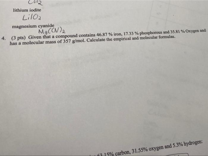 Solved 12 lithium iodite Liloa magnesium cyanide MgCON2 4. | Chegg.com