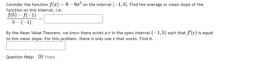 Solved Consider the function f(x)=6-6x2 ﻿on the interval | Chegg.com
