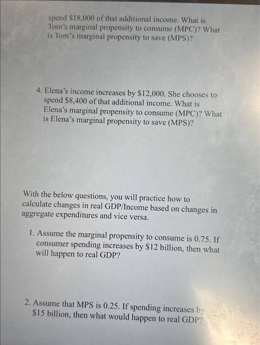 AGGREGATE EXPENDITURE MODEL In the below questions, | Chegg.com