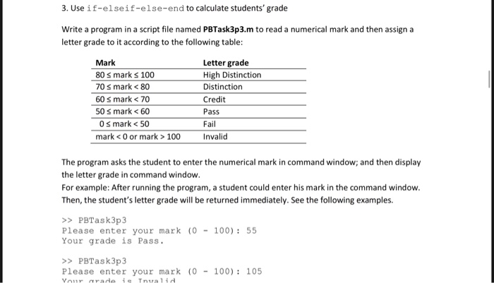 Solved 3. Use if-elseif-else-end to calculate students' | Chegg.com