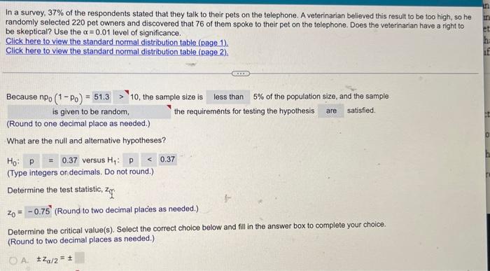 Solved how to solve for test statistic z0 and to determine | Chegg.com