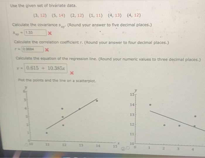 Solved lse the given set of bivariate data. | Chegg.com