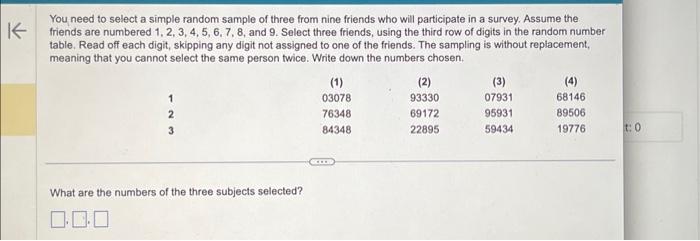 Solved You need to select a simple random sample of three | Chegg.com
