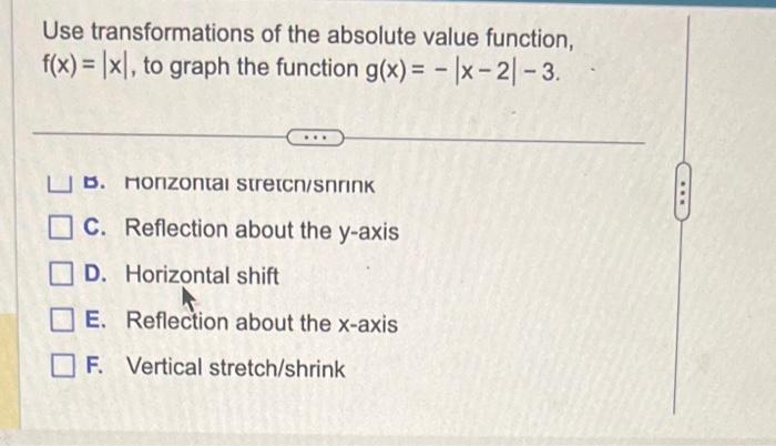 Solved Use transformations of the absolute value function, | Chegg.com
