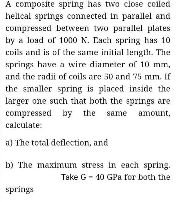 Solved A composite spring has two close coiled helical | Chegg.com