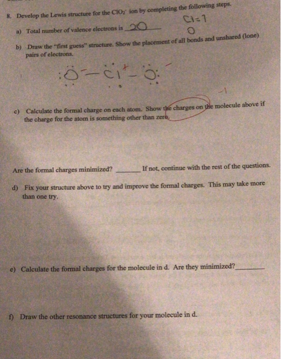 Solved 8. Develop the Lewis structure for the CIO, ion by | Chegg.com