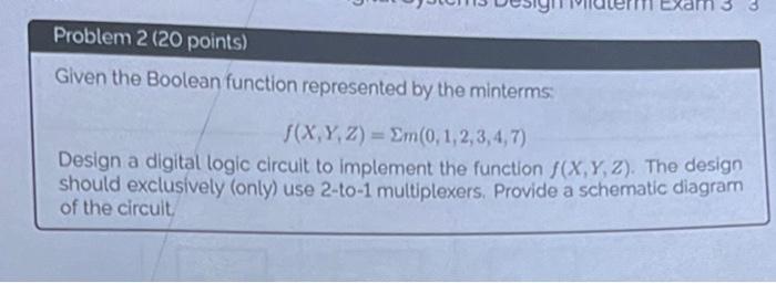 Solved Problem 2 (20 points) Given the Boolean function | Chegg.com