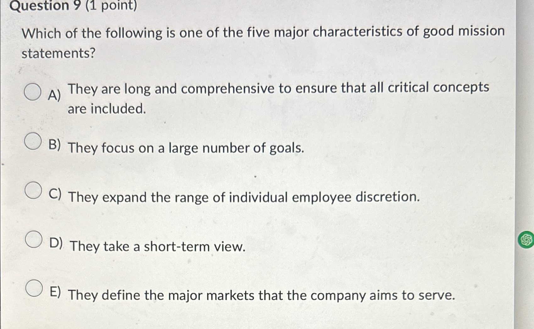 Solved Question 9 (1 ﻿point)Which of the following is one of | Chegg.com