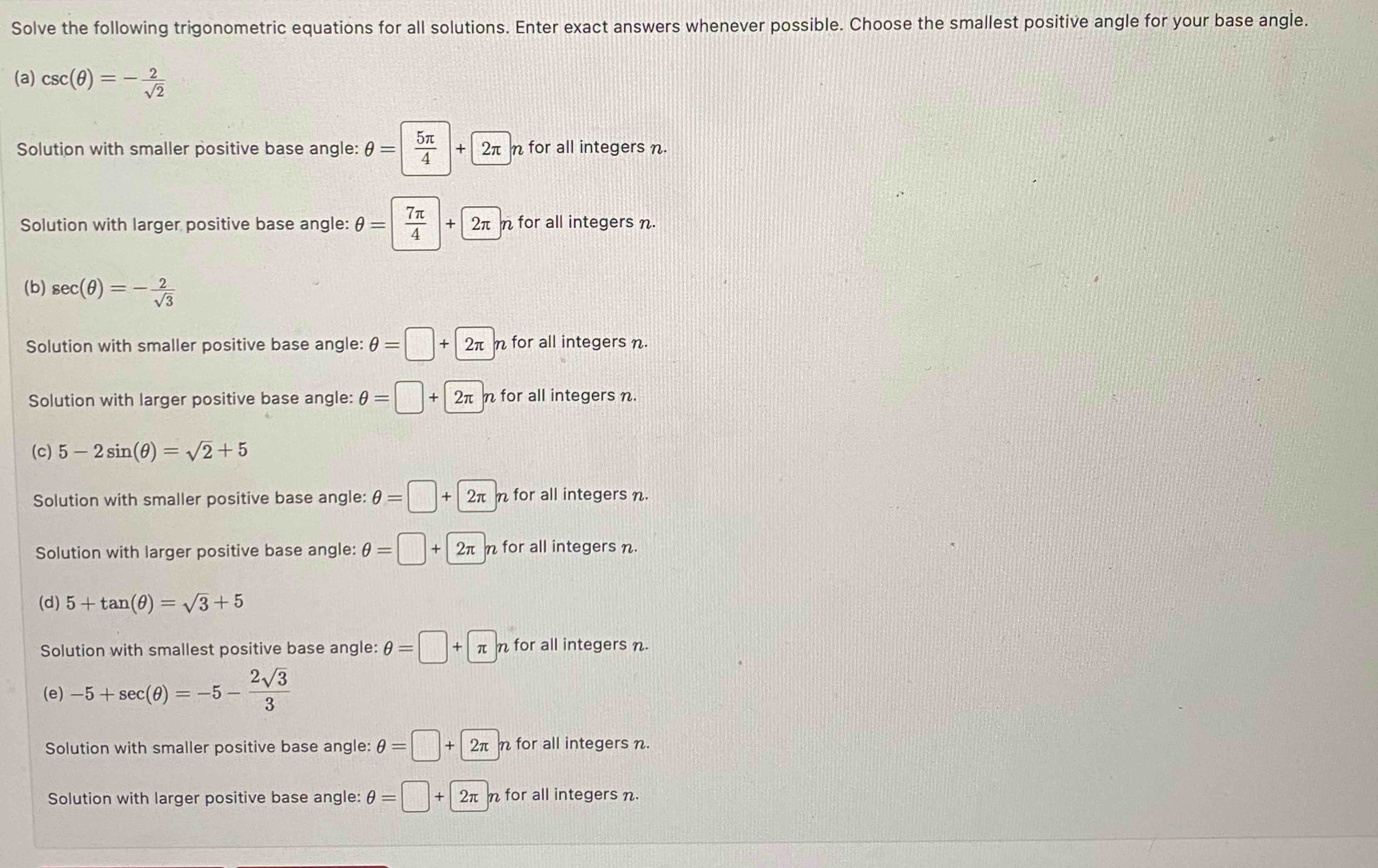Solved Solve the following trigonometric equations for all | Chegg.com