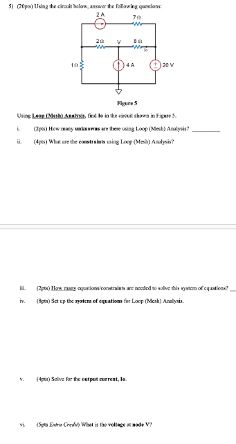 Solved (20pts) ﻿Using the circuit below, answer the | Chegg.com