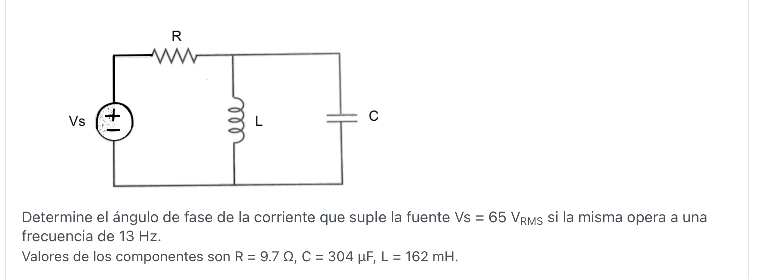 Solved by an EXPERT Determine el ángulo de fase de la corriente que suple | Chegg.com