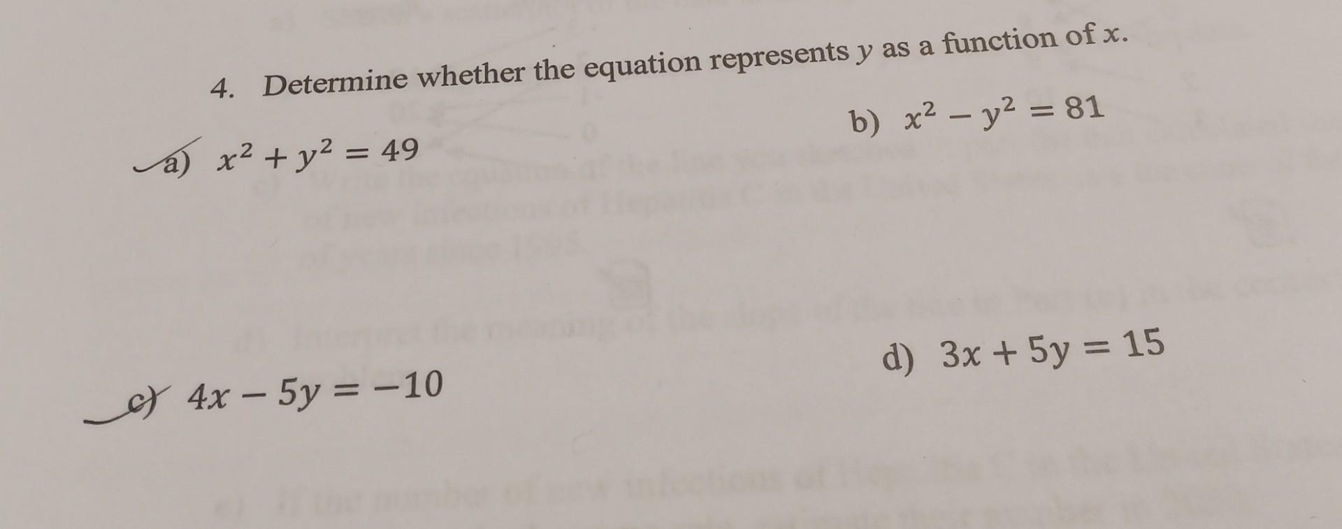Solved 4. Determine whether the equation represents y as a | Chegg.com