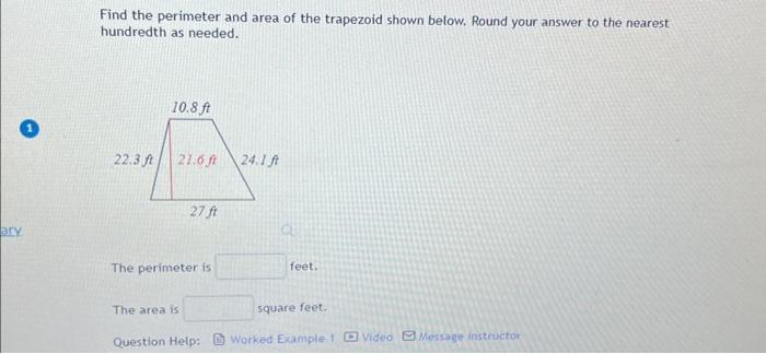 [Solved]: Find the perimeter and area of the trapezoid show