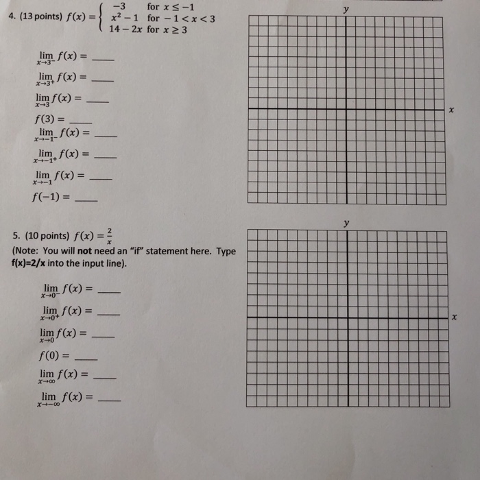 Solved y 4. (13 points) f(x) = -3 for xs-1 x2-1 for - 1 | Chegg.com