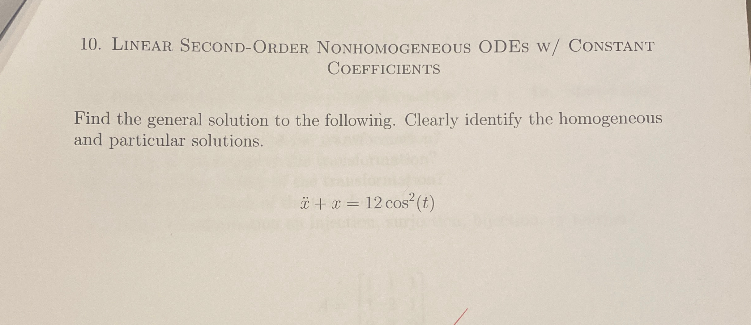 Solved Linear Second Order Nonhomogeneous Odes W ﻿constant