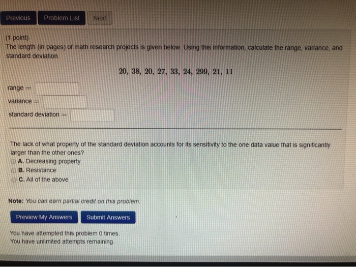 Solved Problem List Next Previous (1 point) The length (in | Chegg.com