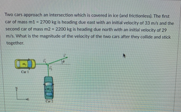 Solved Two cars approach an intersection which is covered in | Chegg.com