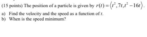 Solved (15 points) The position of a particle is given by | Chegg.com