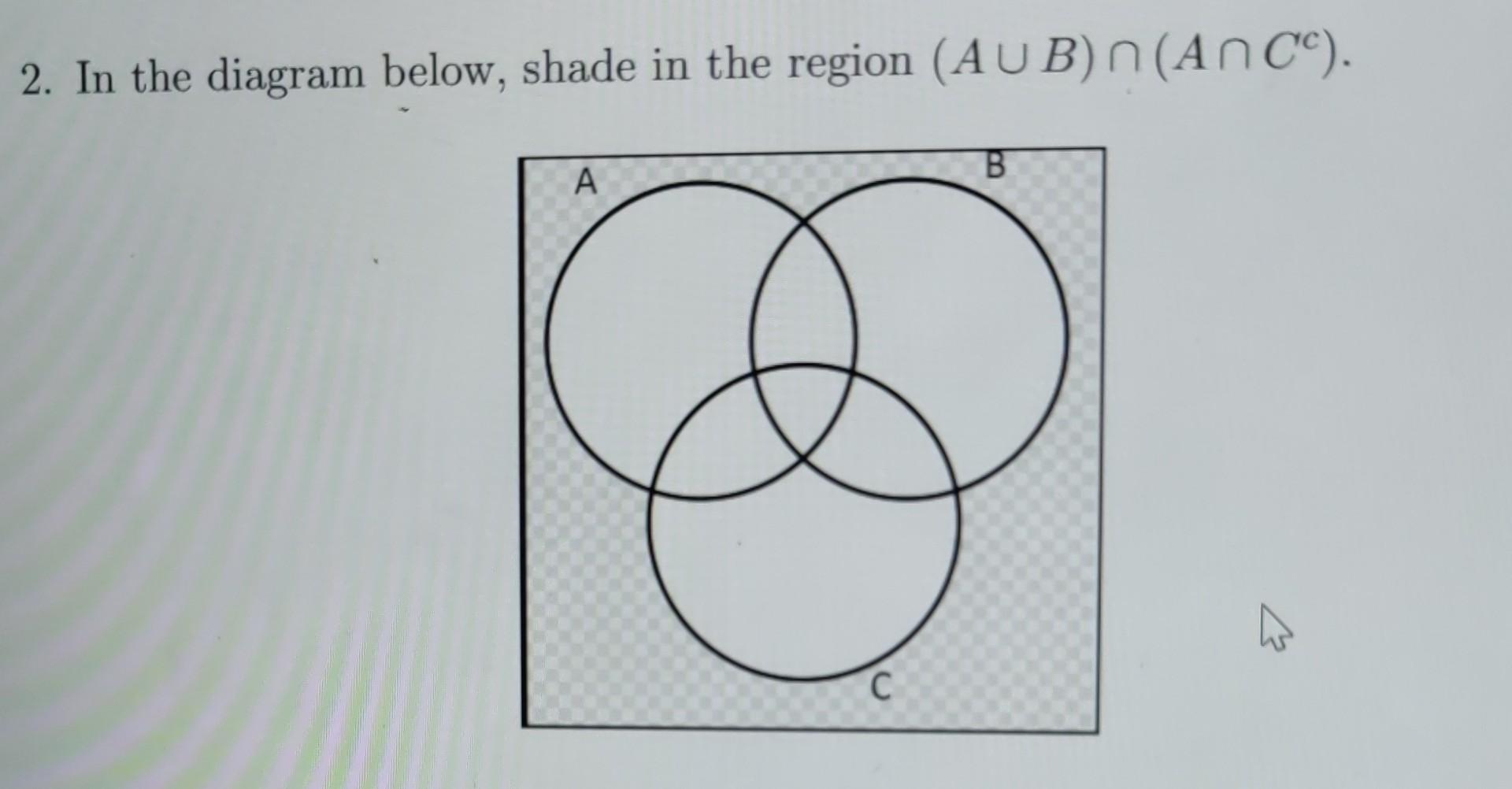 Solved 2. In the diagram below, shade in the region (AUB) | Chegg.com