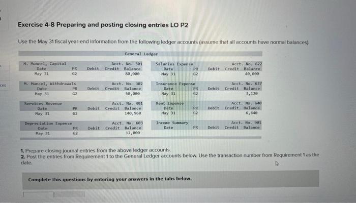 Solved Exercise 4-8 Preparing and posting closing entries LO | Chegg.com