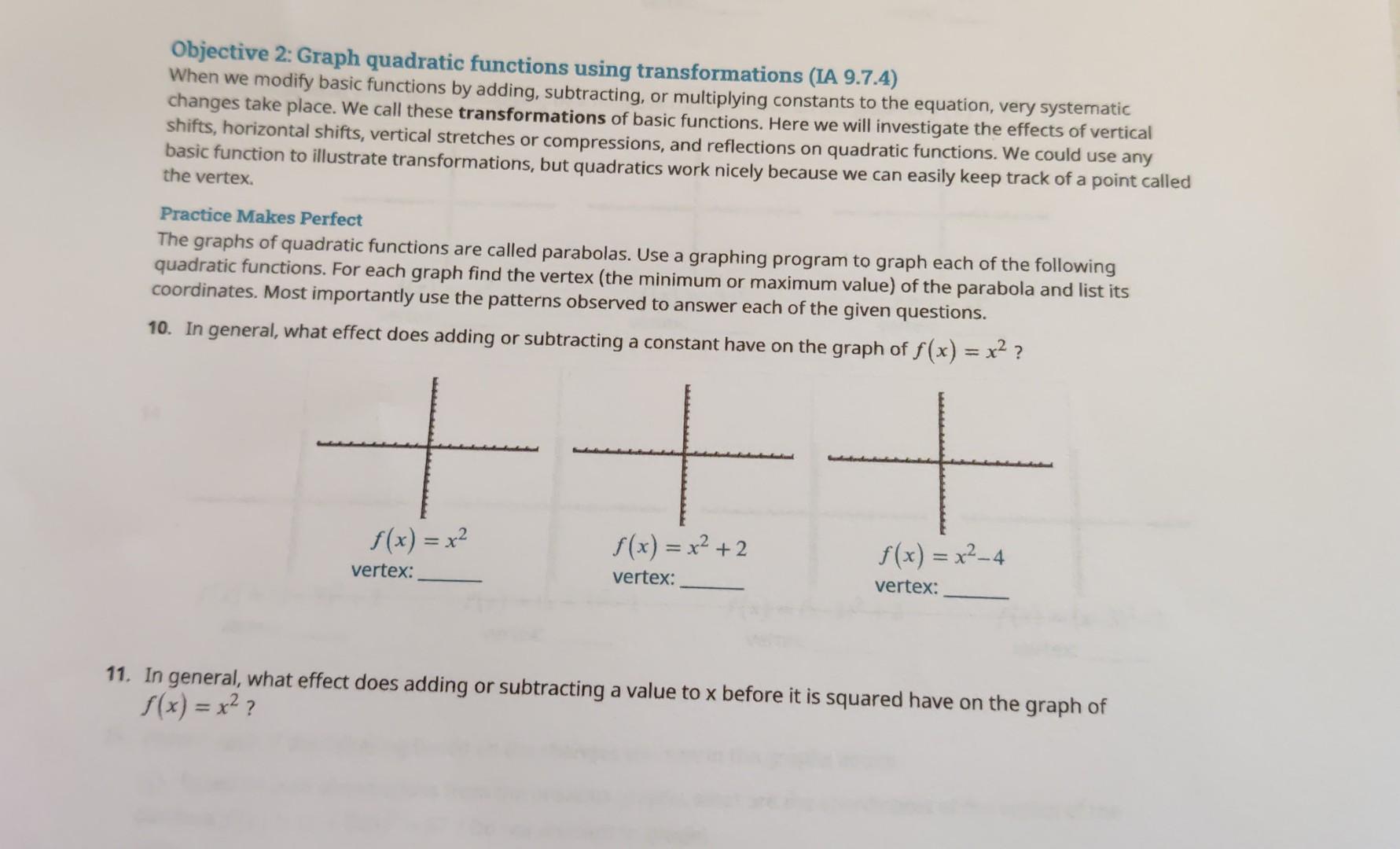 Solved Objective 2: Graph quadratic functions using | Chegg.com