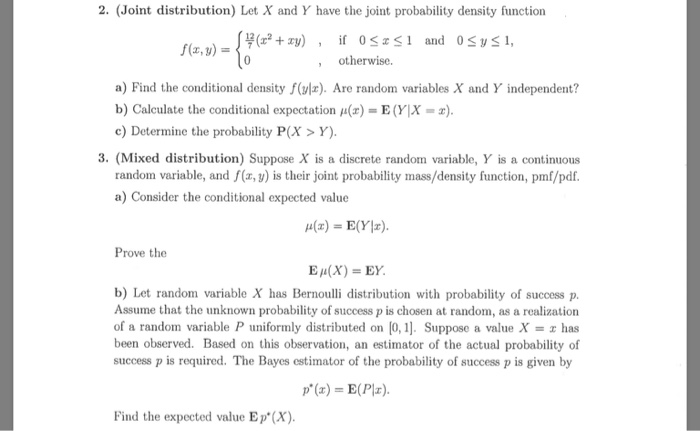 Solved 2. (Joint distribution) Let X and Y have the joint | Chegg.com Solved 2. (Joint distribution) Let X and Y have the joint | Chegg.com