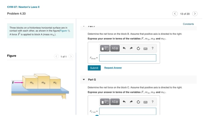 Solved Constants Three blocks on a frictionless horizontal | Chegg.com