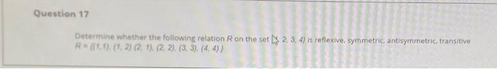 Solved Determine whether the binary relation R on | Chegg.com