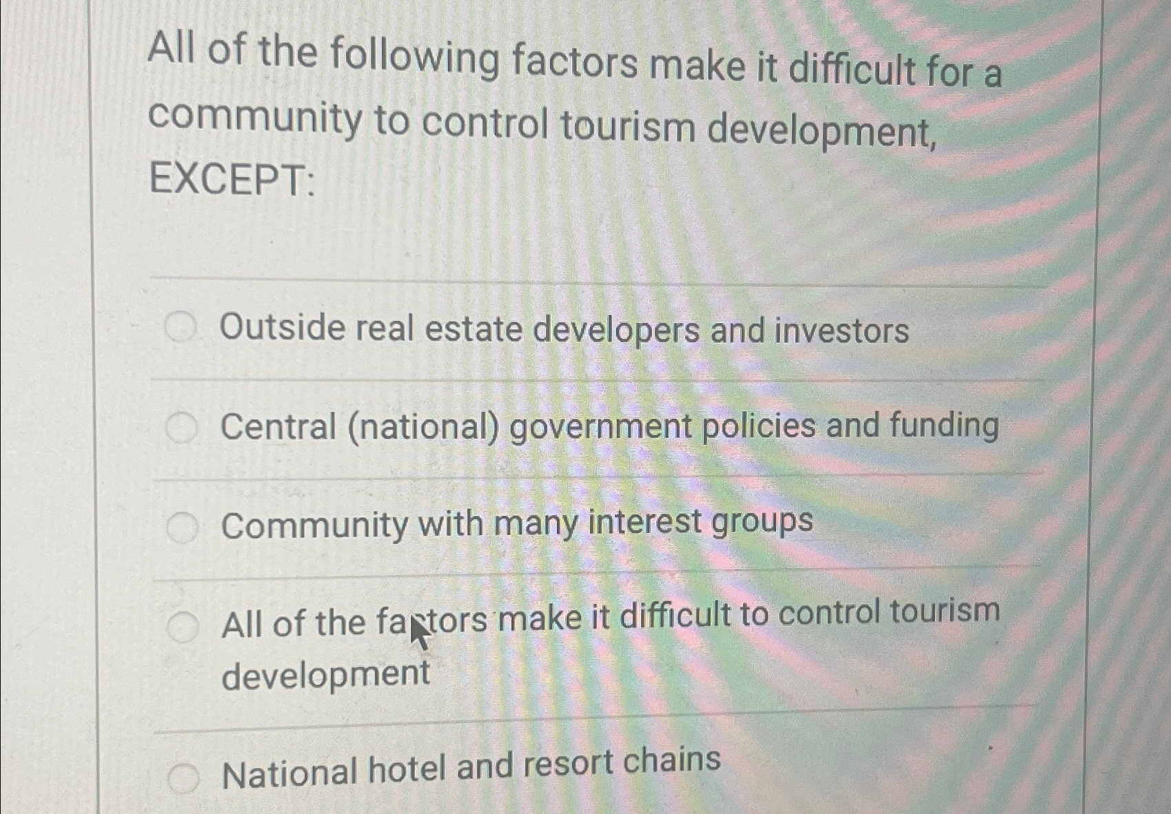 Solved All of the following factors make it difficult for a | Chegg.com