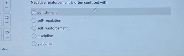 Solved 12 15 nation Negative reinforcement is often confused | Chegg.com