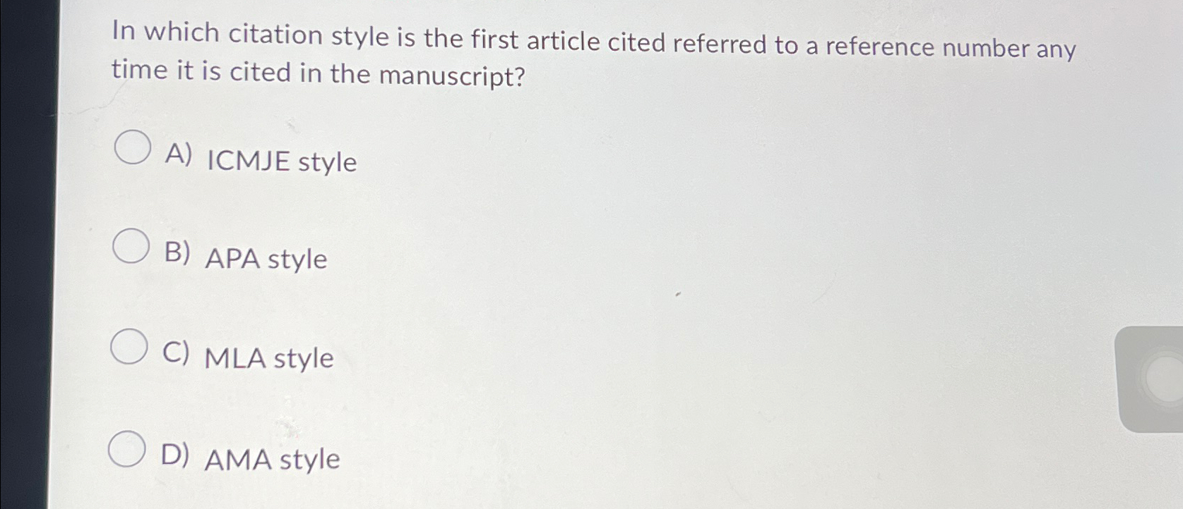Solved In which citation style is the first article cited | Chegg.com