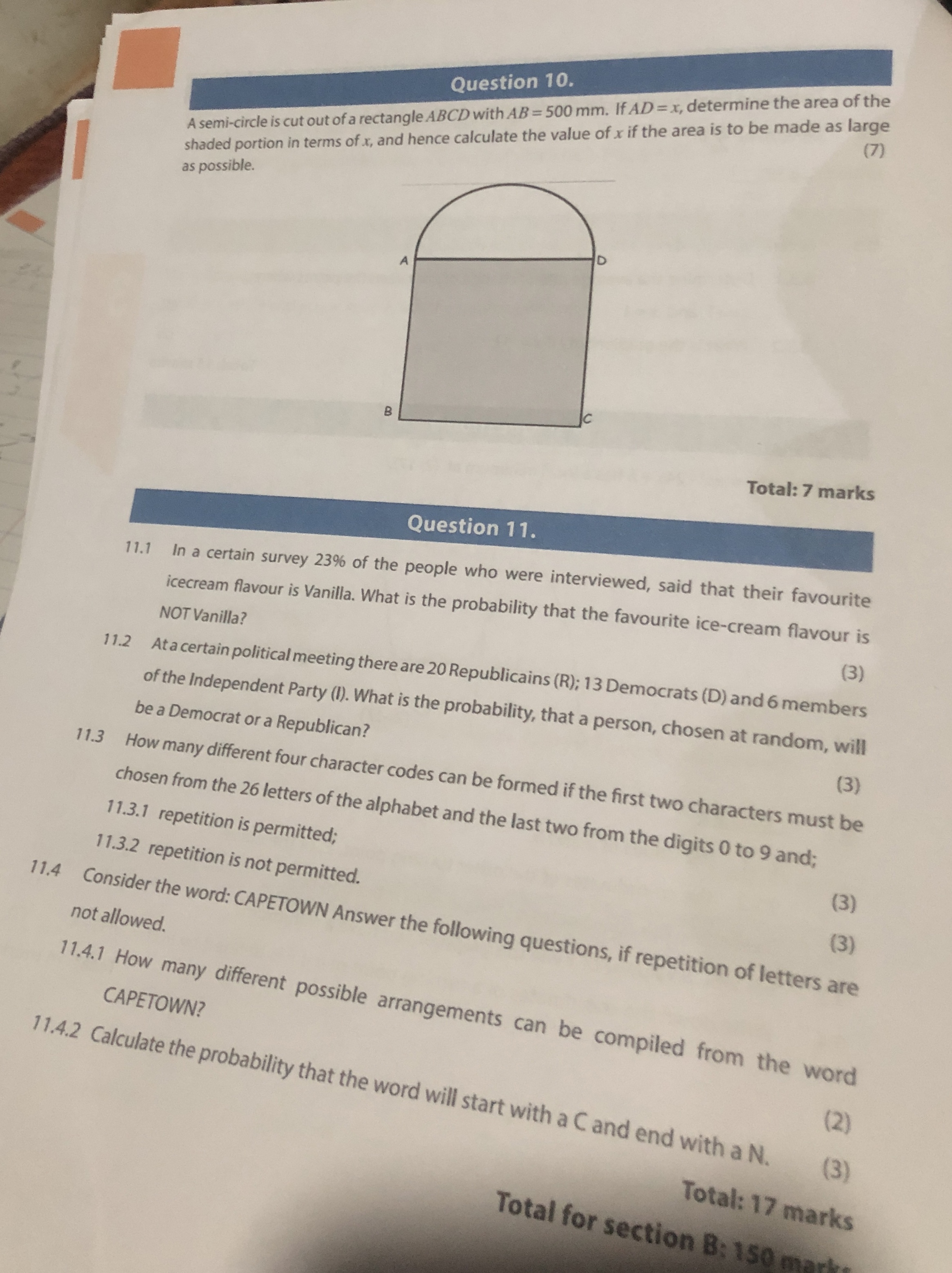 Solved Question 10.A semi-circle is cut out of a rectangle | Chegg.com