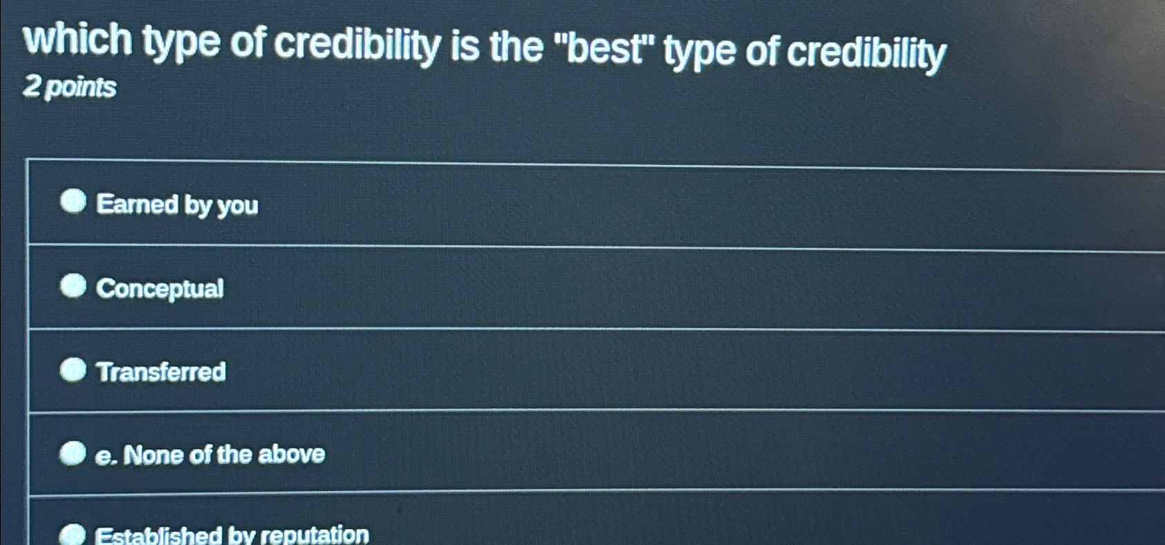 Solved which type of credibility is the "best" type of | Chegg.com